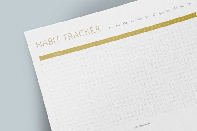 Monthly Habit Tracker With Gold Accent (Printable PDF) - Digital Hygge