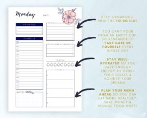 Printable Day Planner (Blue and Pink Floral) - Digital Hygge