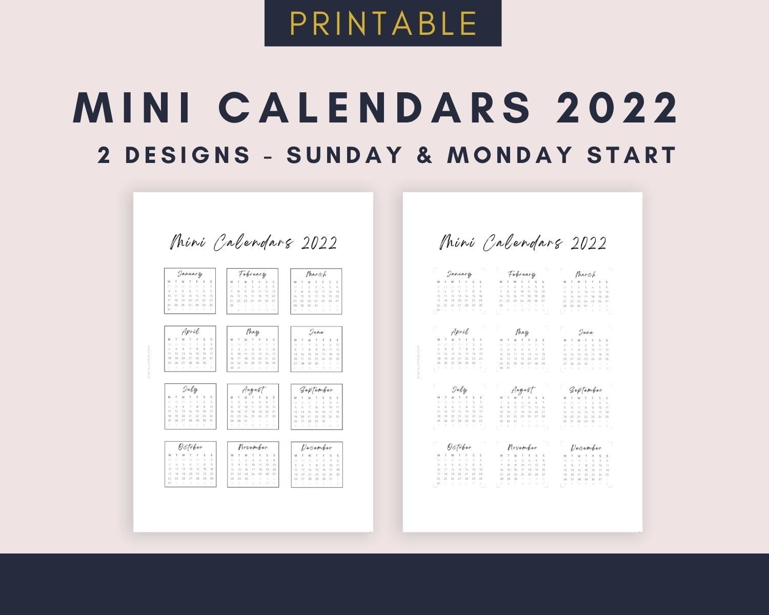 Printable Mini Calendar Stickers 2022 - Digital Hygge