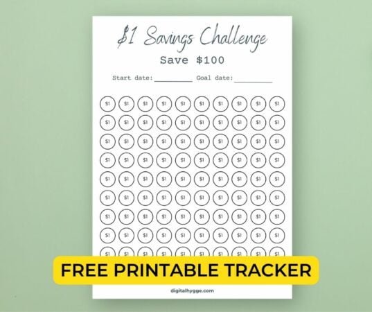 Free $1 Savings Challenge Trackers: Simple Ways to Save $30 or $100